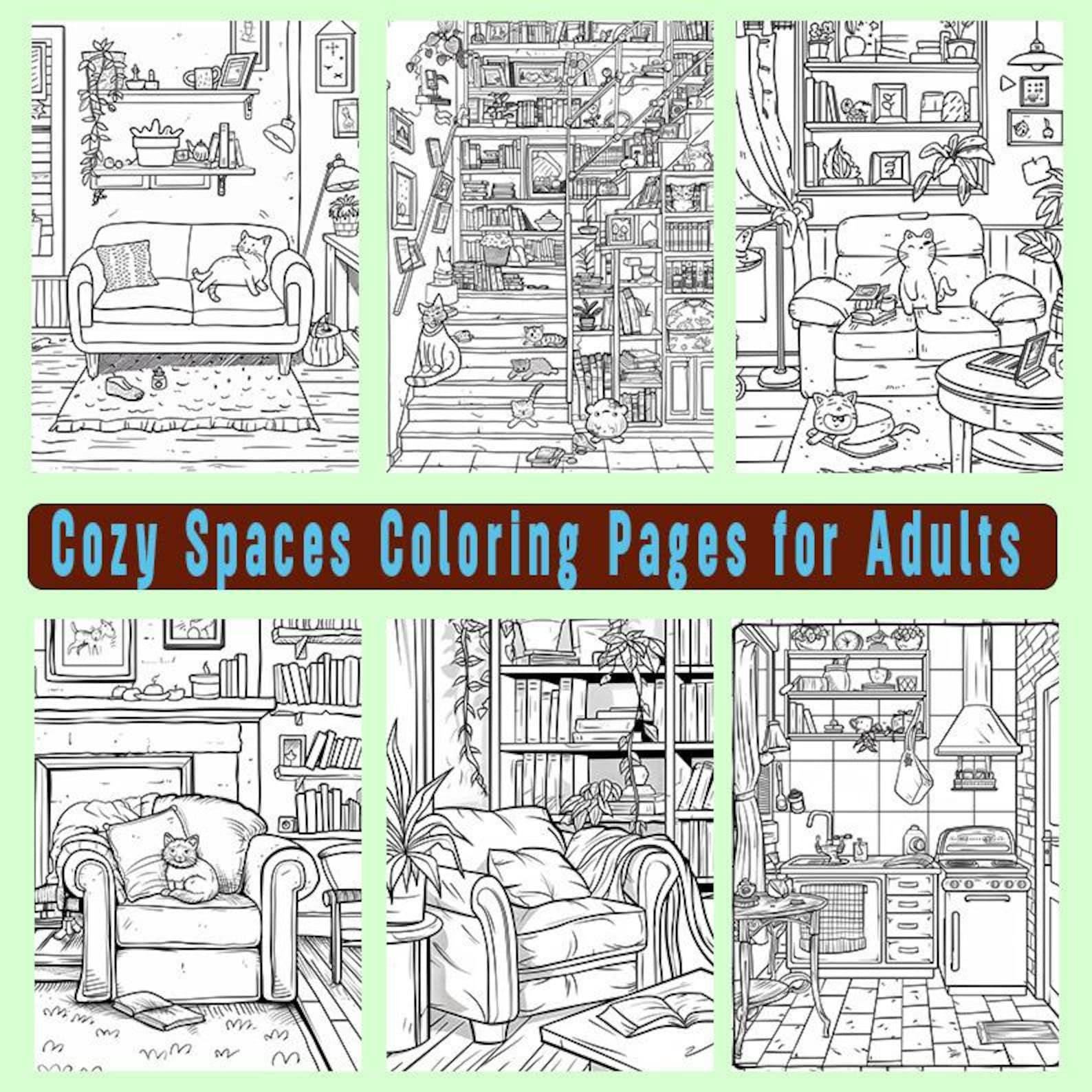 Cozy Spaces Coloring Pages: Hygge Home, Creepy Creatures (PDF Download ...