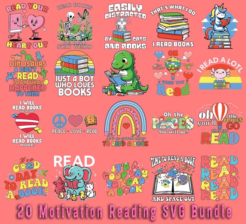 Motivation Reading SVG Bundle, Reading Books SVG, Book Lover SVG ...