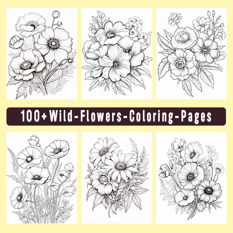 Printable Wild Flowers Coloring Pages – Fun Digital Download Flower ...