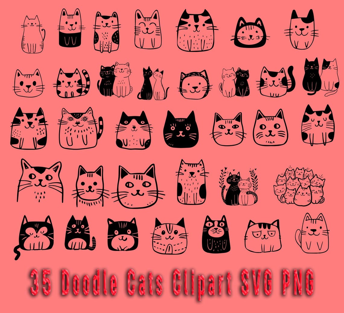 Doodle Cat SVG Bundle, Cute Cat Clipart (digital Download) - Etsy
