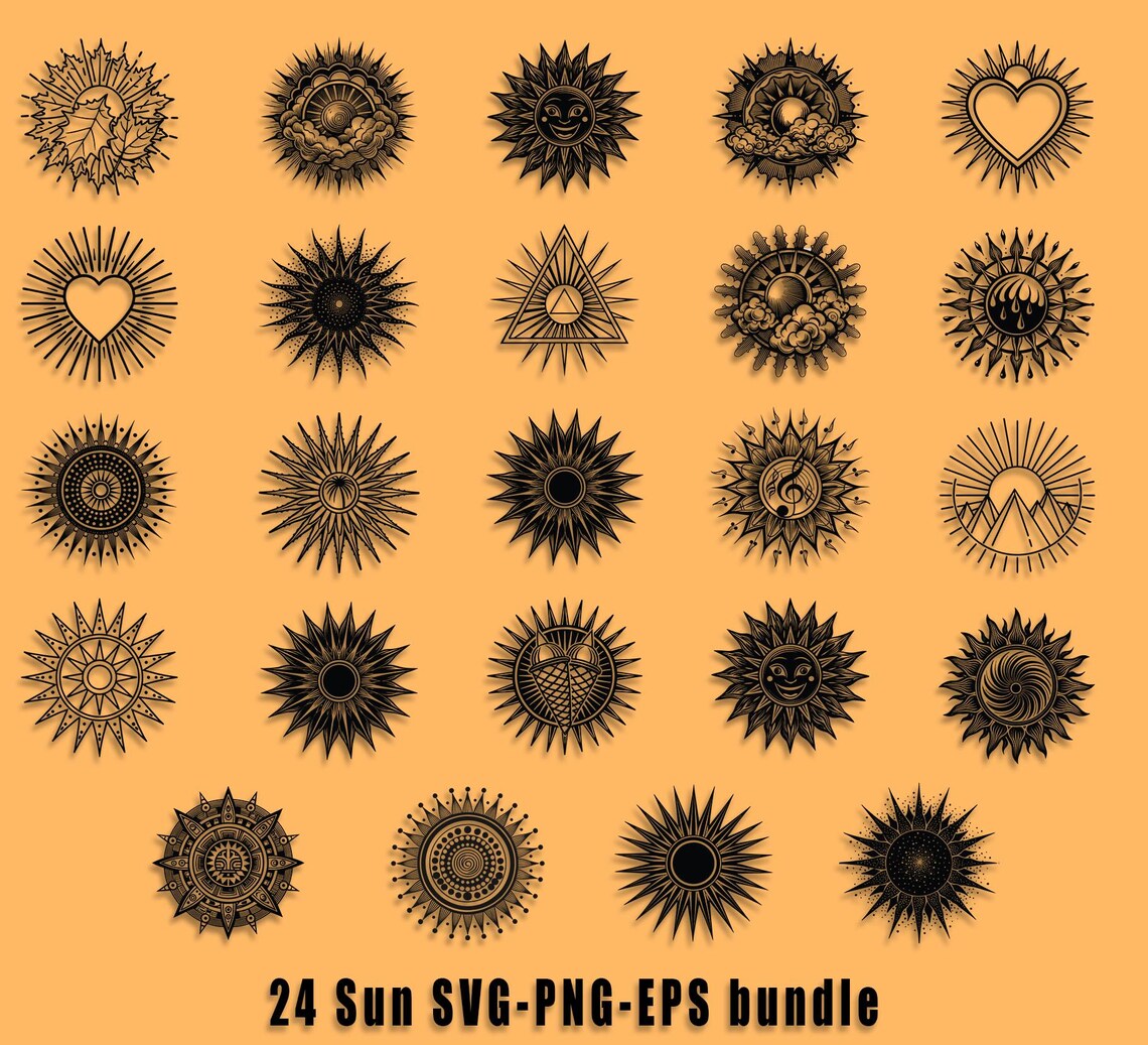 Sun SVG Bundle: Sunrise & Sunset Silhouette Designs (digital Download ...
