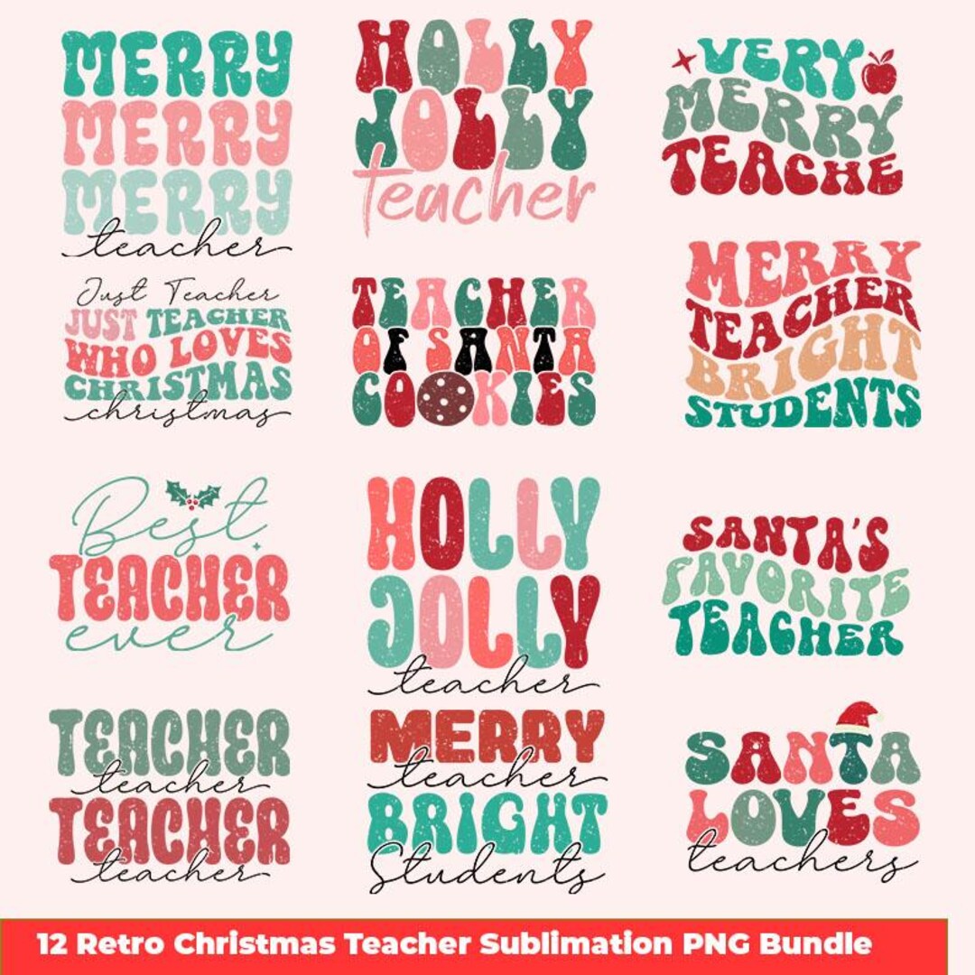 Retro Christmas Teacher Sublimation Svg Png Bundle, Retro Teacher ...