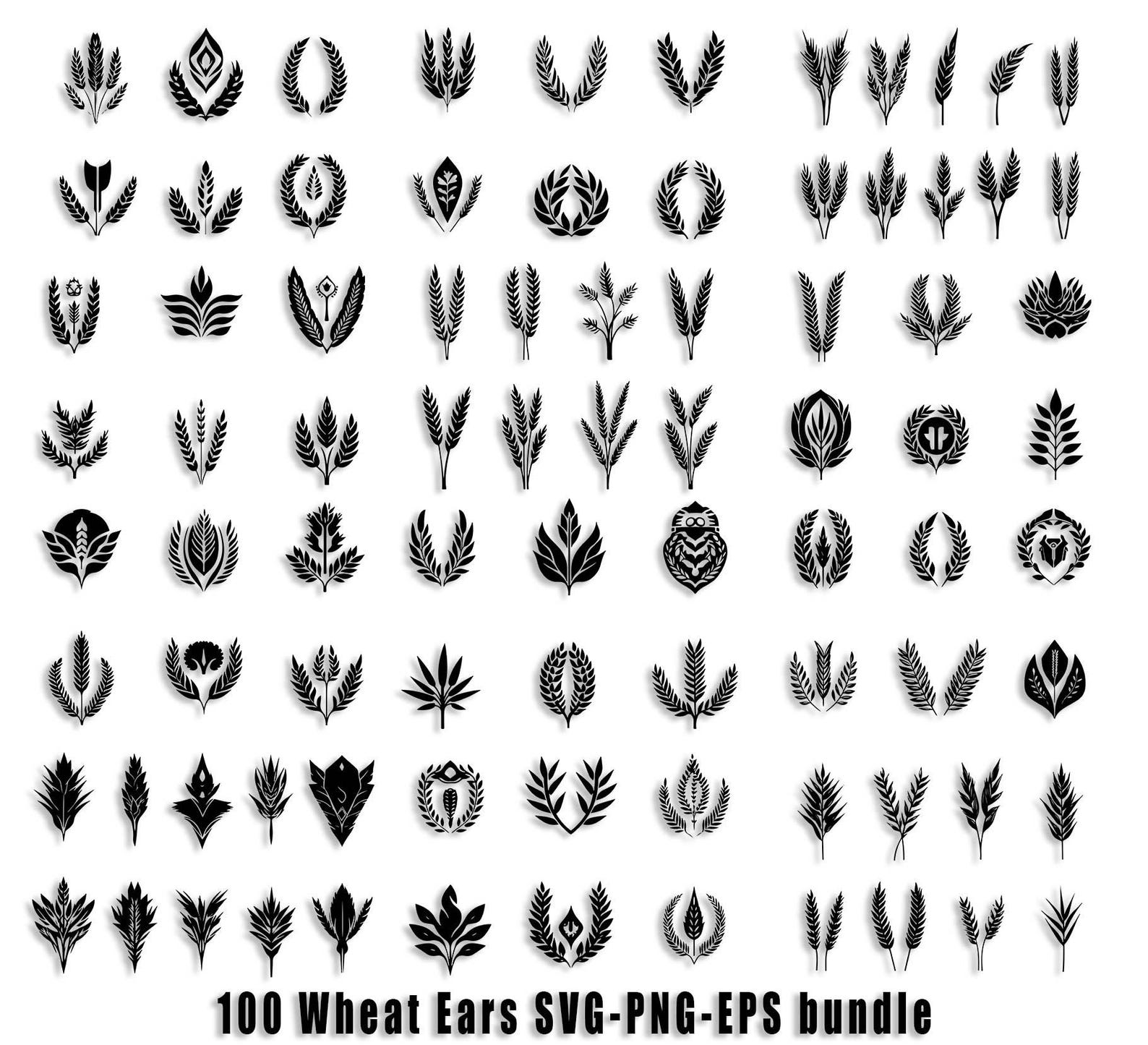100 Stylized Wheat Stems SVG Wheat Silhouette, Wheat Sheaf Grain Filed ...