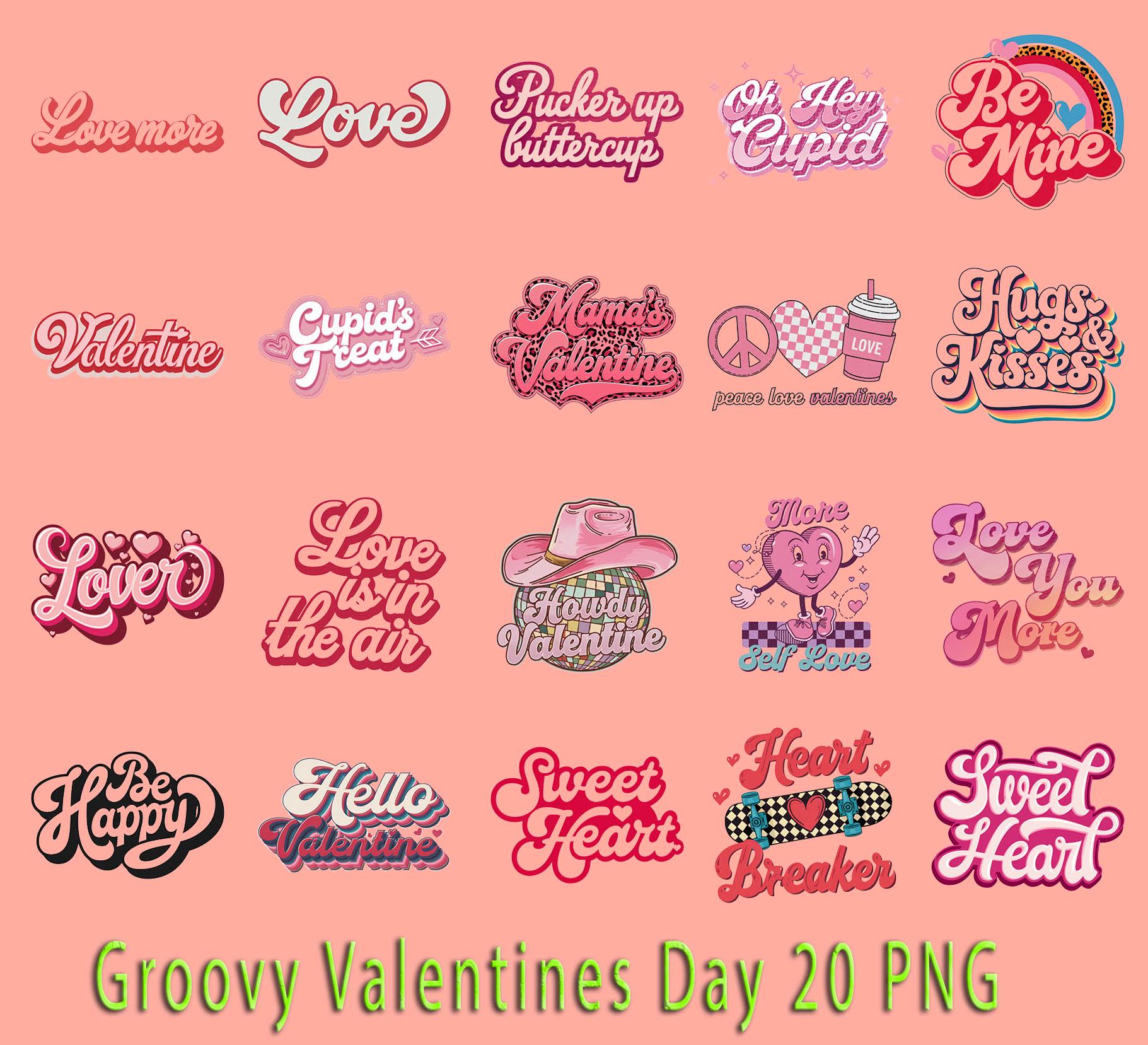 Groovy Valentine's Day Stickers: Retro Clipart SVG PNG Bundle (digital ...