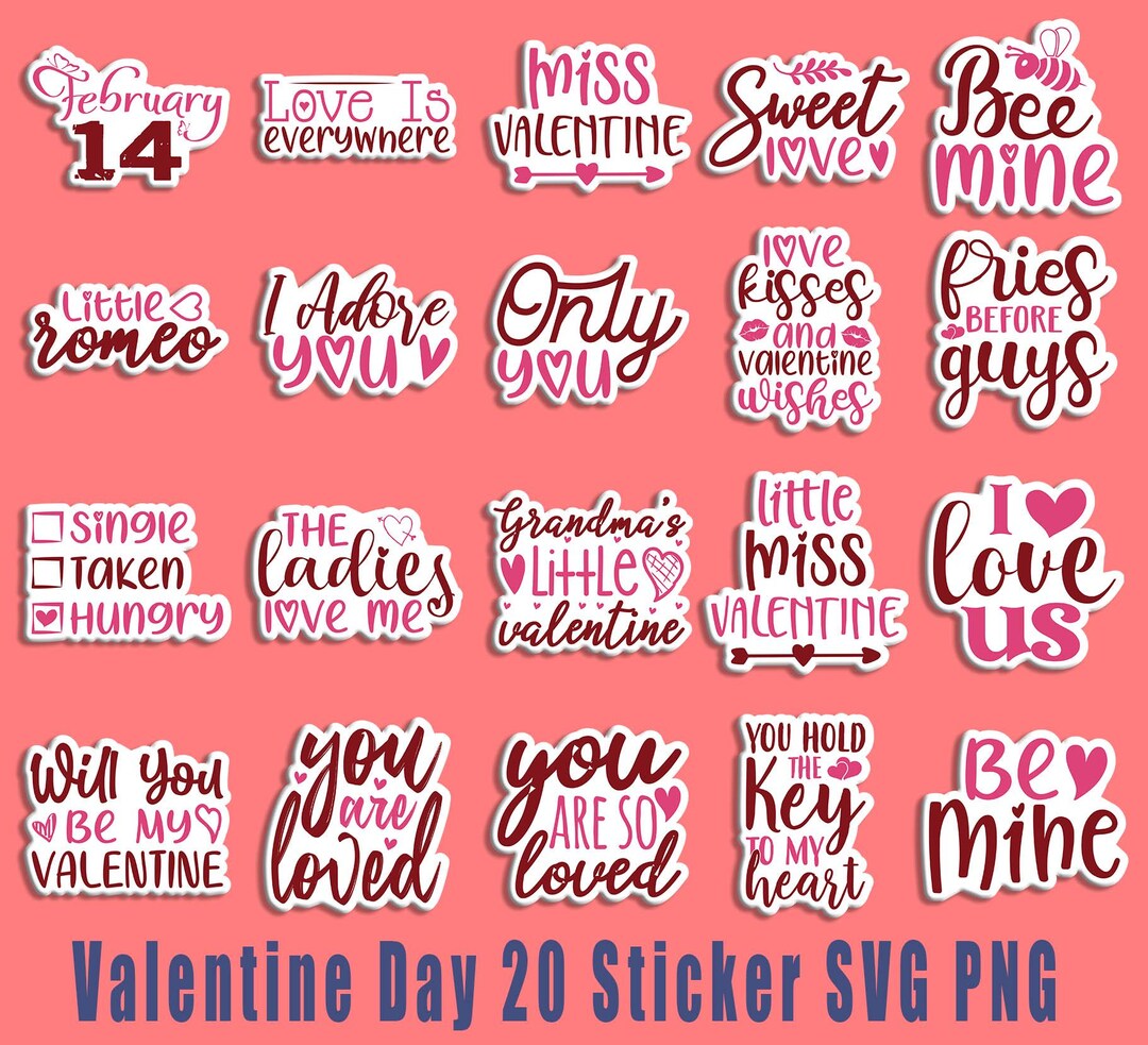 Valentine's Day Digital Stickers SVG PNG Bundle, Retro Valentines ...