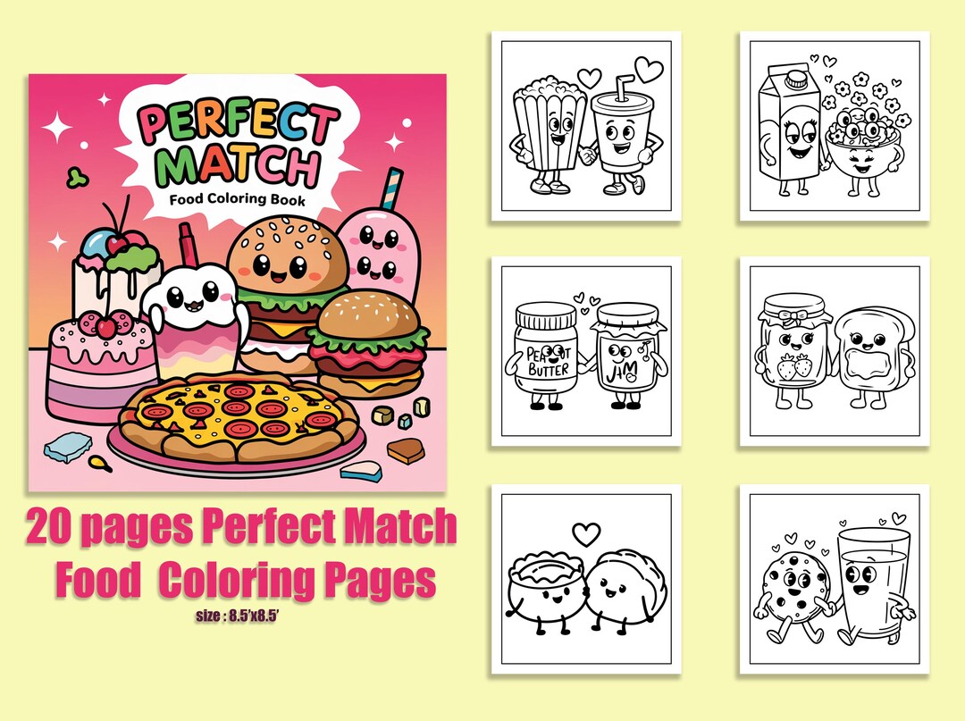 Cute and Easy Cozy Perfect Match Food | 20 Coloring Pages | Cute ...