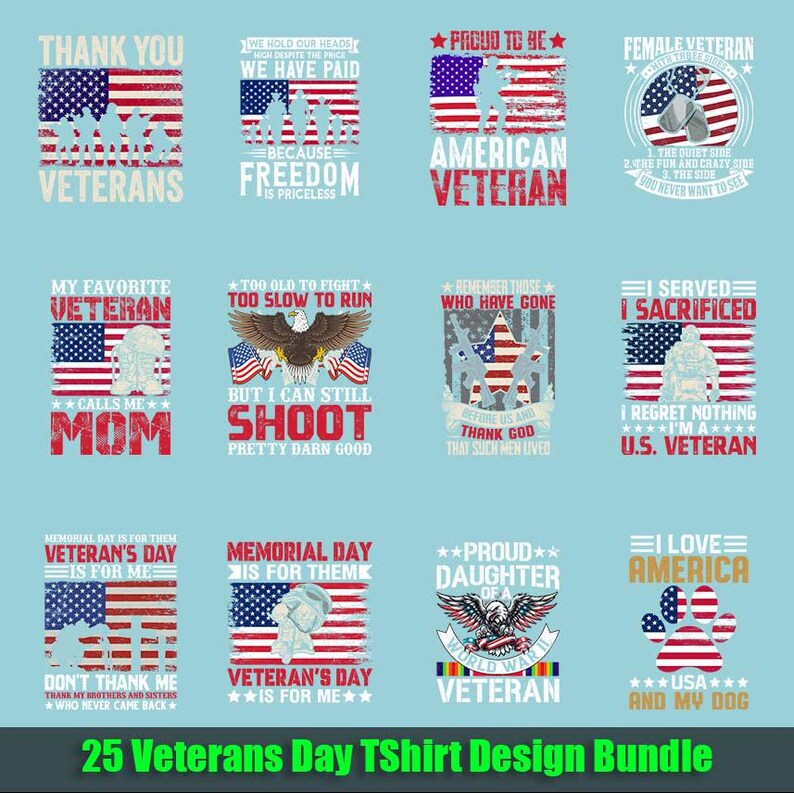 Veterans Day T-shirt Design Bundle: Patriotic PNG Graphics (digital ...