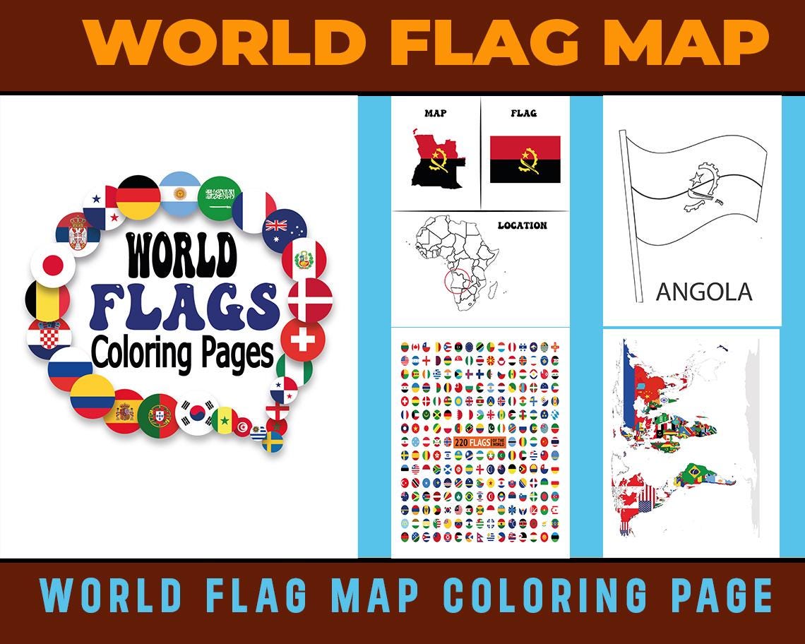 World Countries Map Flags Coloring Page, Map Country Pdf, United States ...