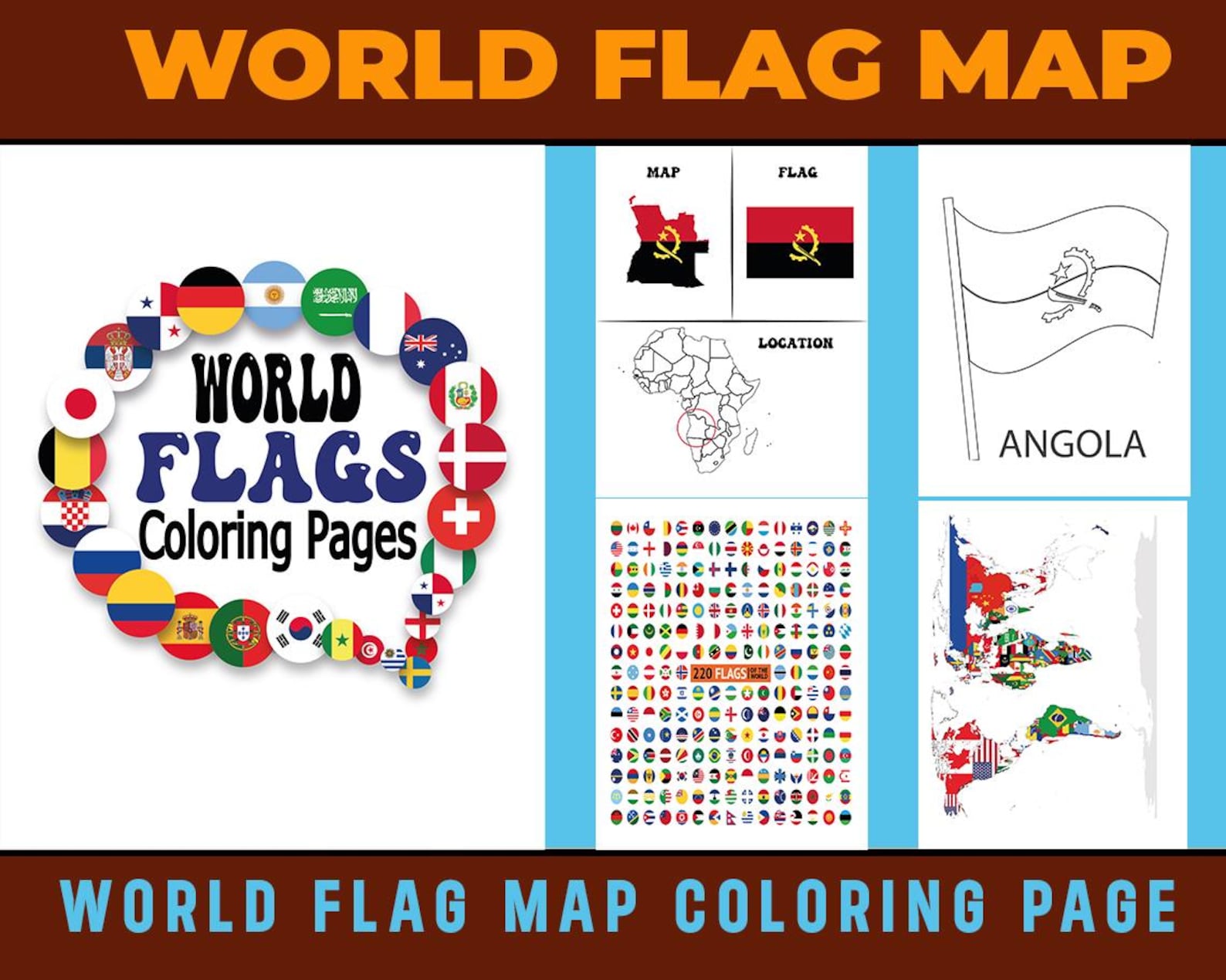 World Countries Map Flags Coloring Page, Map Country Pdf, United States ...