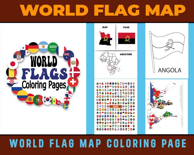 World Countries Map Flags Coloring Page, Map Country Pdf, United States ...