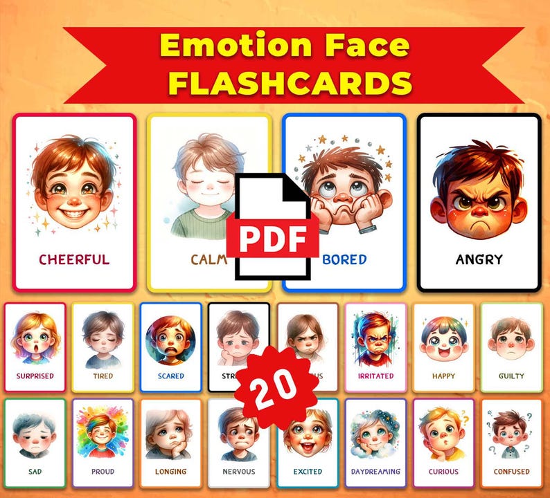 Face Emotion Cards Montessori Cards Flash Cards Nomenclature Flashcards ...