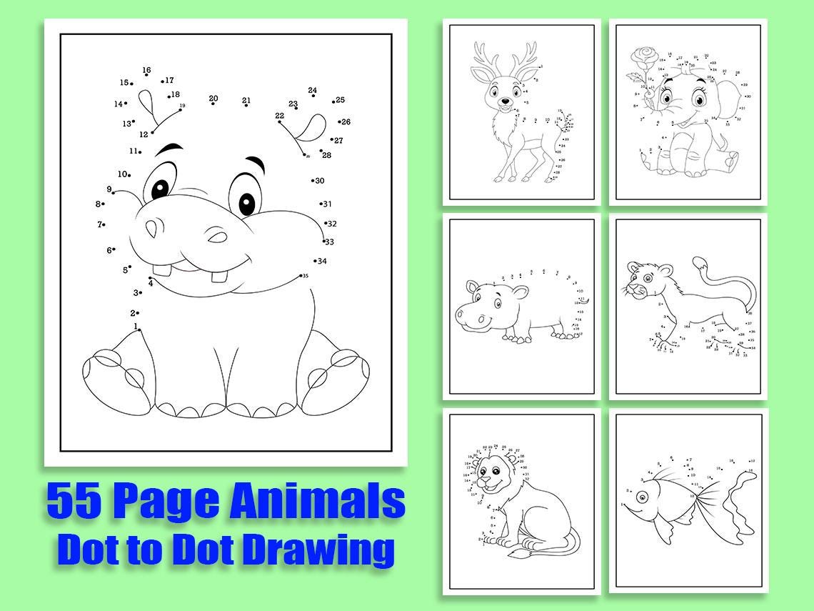 Animal Dot to Dot Coloring Pages: Kids Activity Book (PDF) - Etsy
