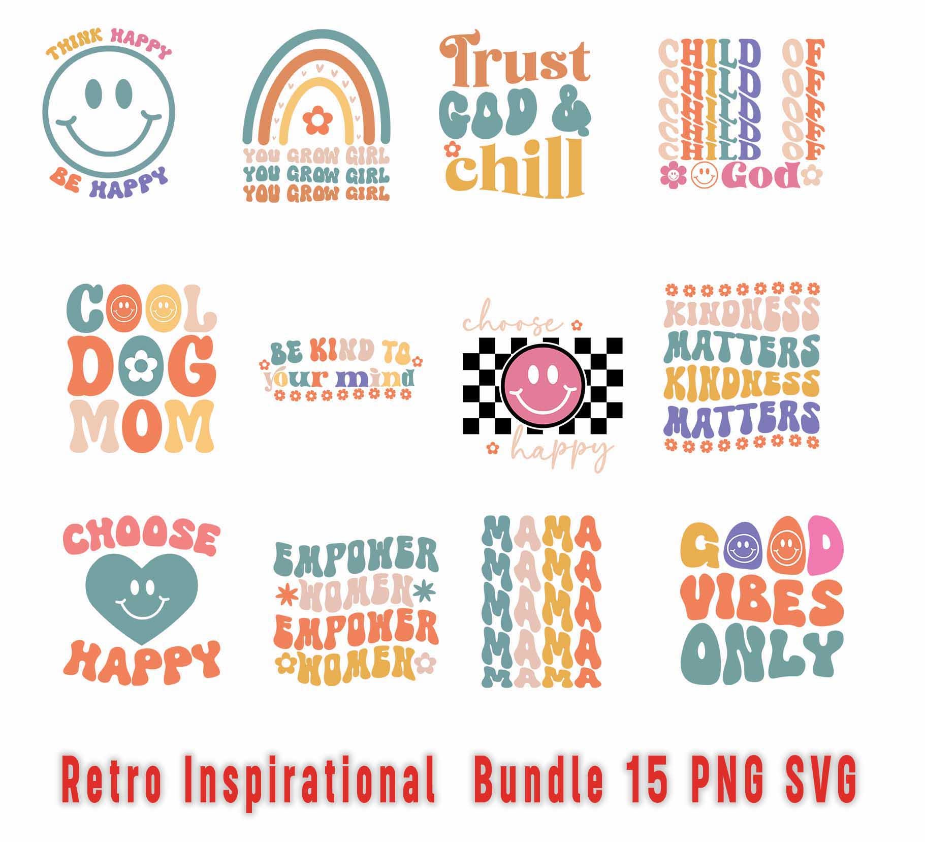 Retro Motivational Quotes Png Svg, Bundle, Inspirational Quotes ...
