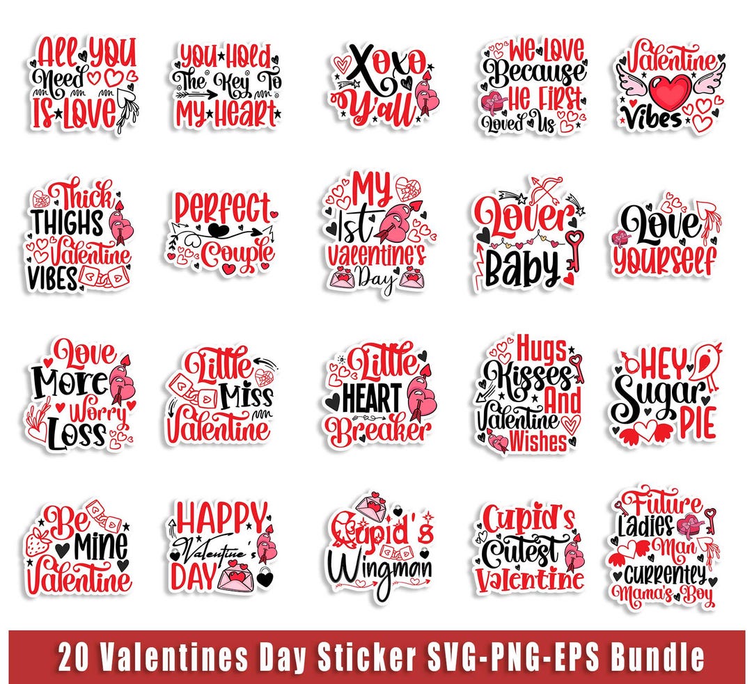 Valentine's Day Digital Stickers SVG PNG Bundle, Retro Valentines ...