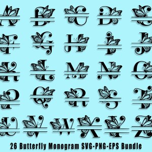 Butterfly Split Monogram SVG: Floral Alphabet Bundle (digital Download ...