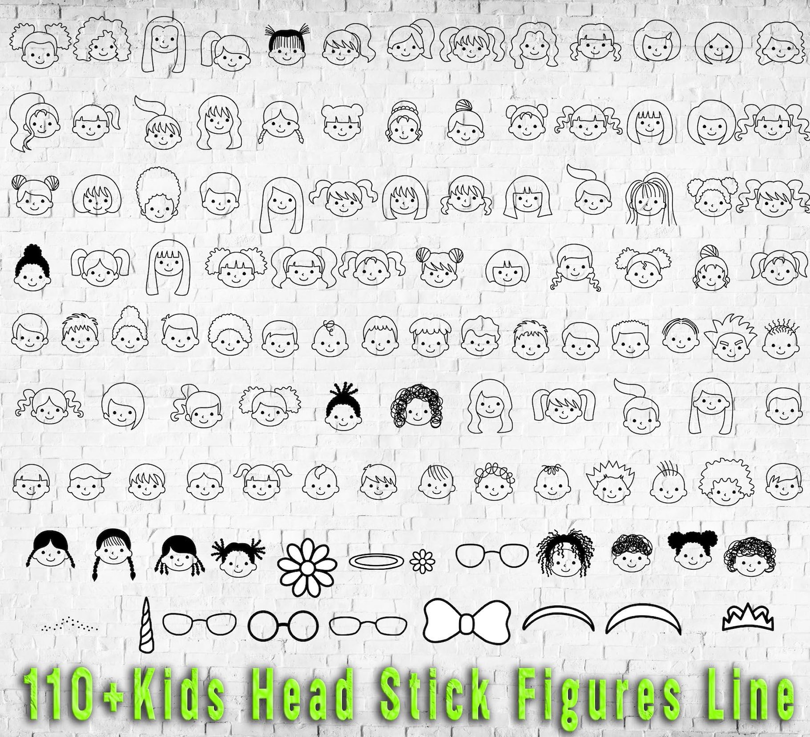 Kids Head Stick Figures SVG Stick Children SVG Stick Boy Clipart Stick ...