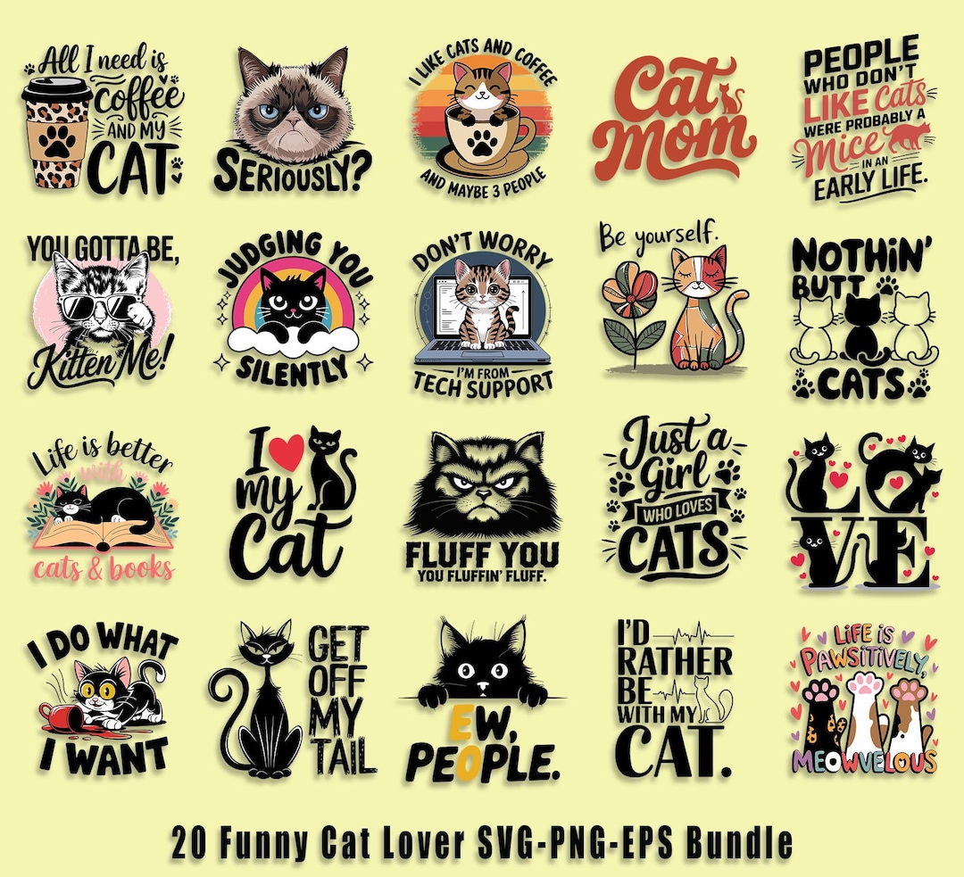 Funny Cat Quotes SVG Bundle: Hilarious Designs for Cat Lovers Digital ...