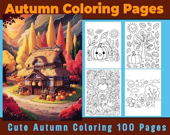 Cozy Autumn Coloring Book, Cute Fall Coloring Pages for Adults, 6 Cozy ...