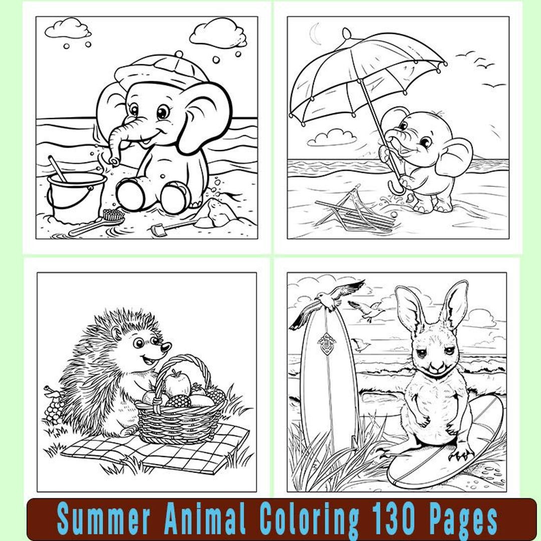 Cute Animal: Super Cute Summer Animal Coloring Book Cute Summer Animals ...