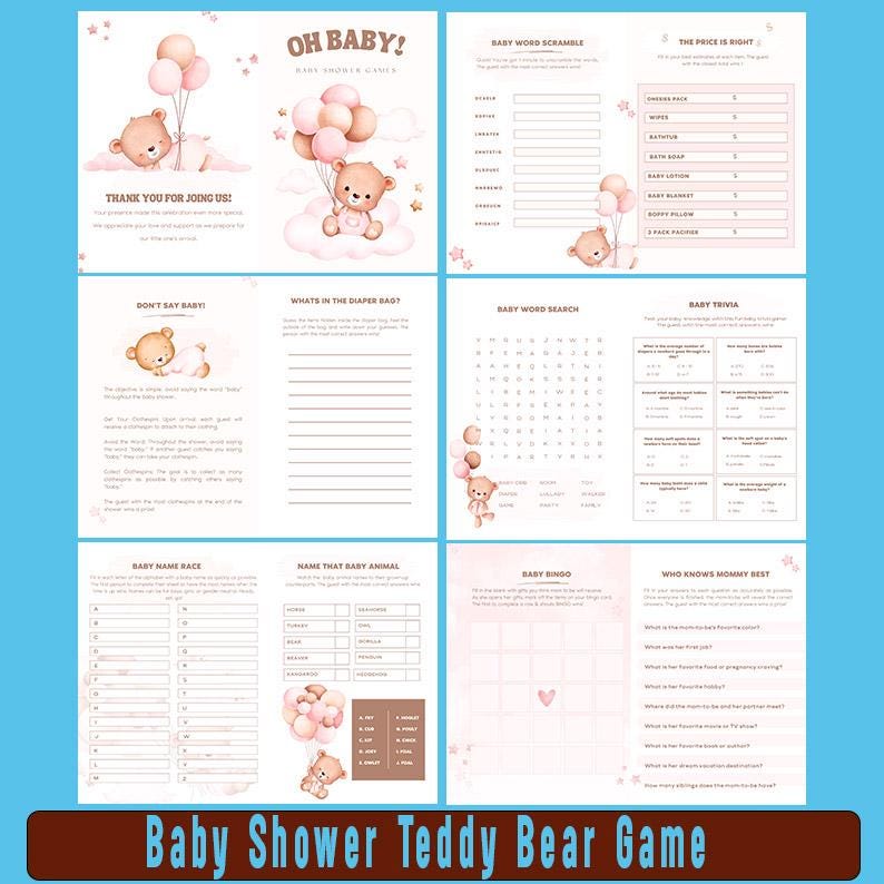 Printable Teddy Bear Baby Shower Games,boy Baby Shower Game Bundle,bear Themed the Price is ...