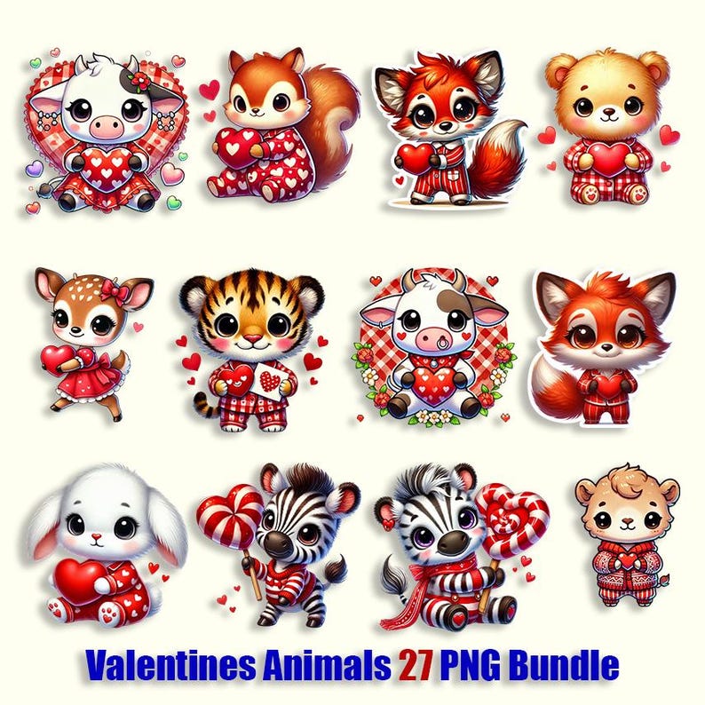 Valentine Animal SVG, Cute Animals Sticker Bundle, Cute Animal Clipart ...