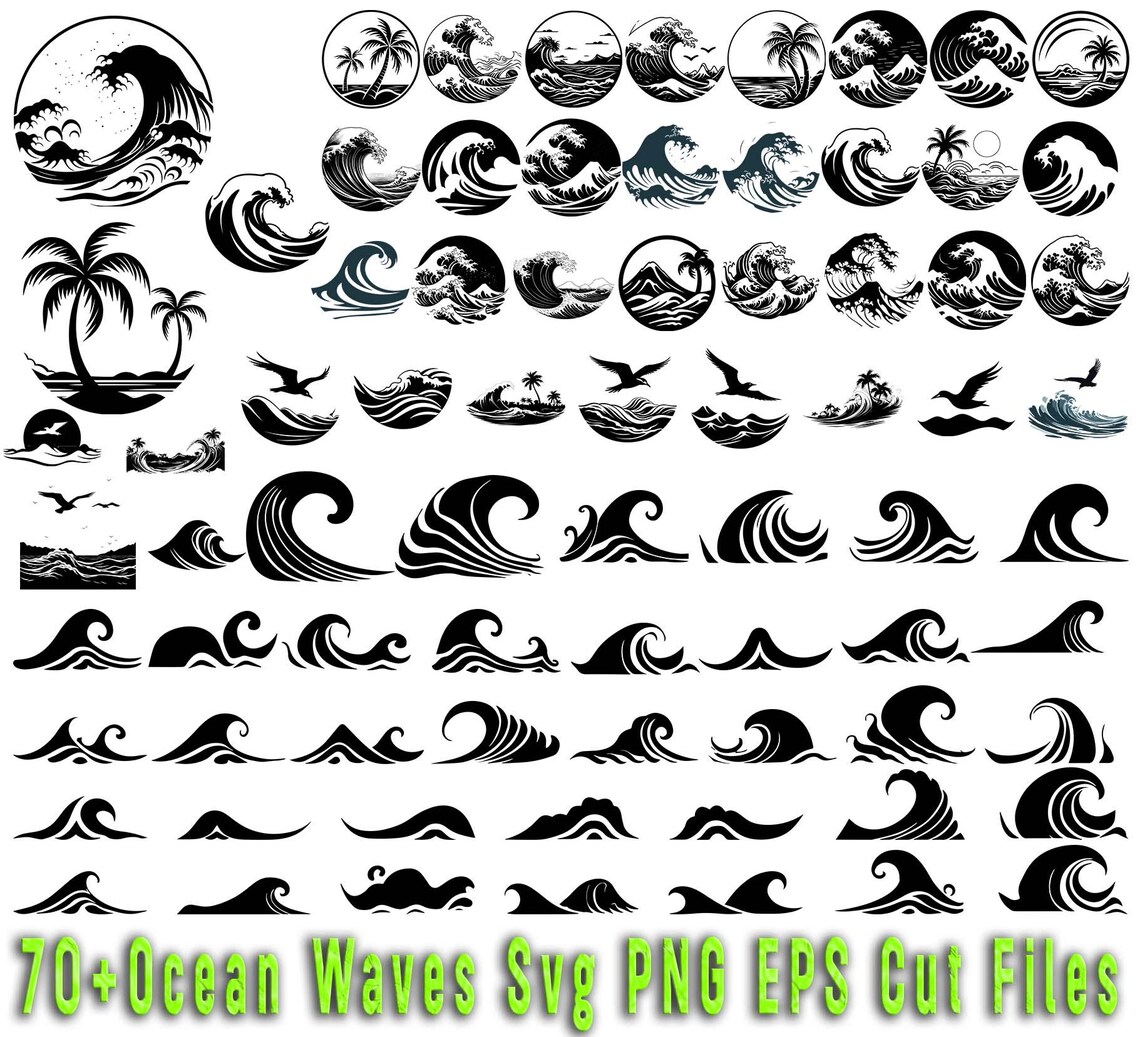 Ocean Wave Silhouette Svg Bundle Tropical Waves SVG PNG Bundle, Icon ...