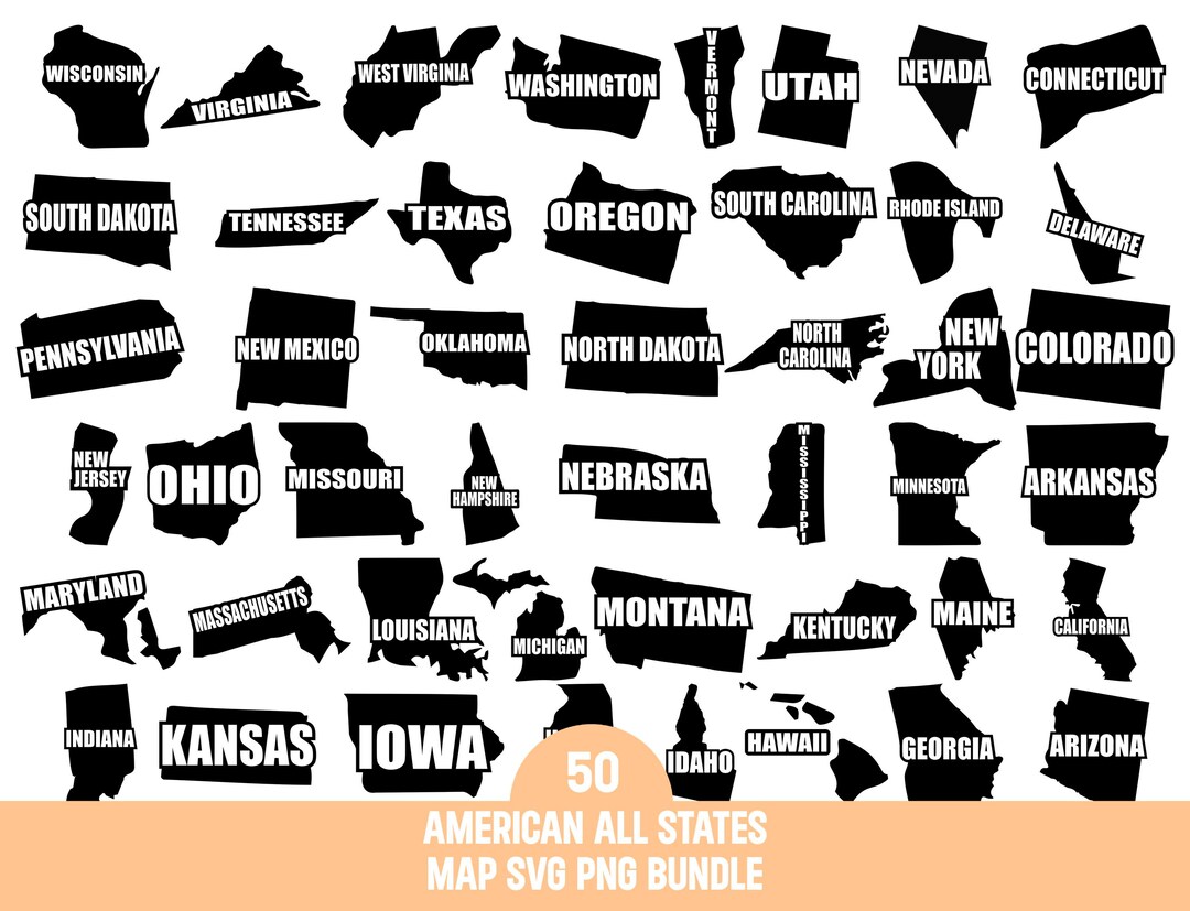 50 US States Map: America SVG PNG Bundle (digital Download) - Etsy