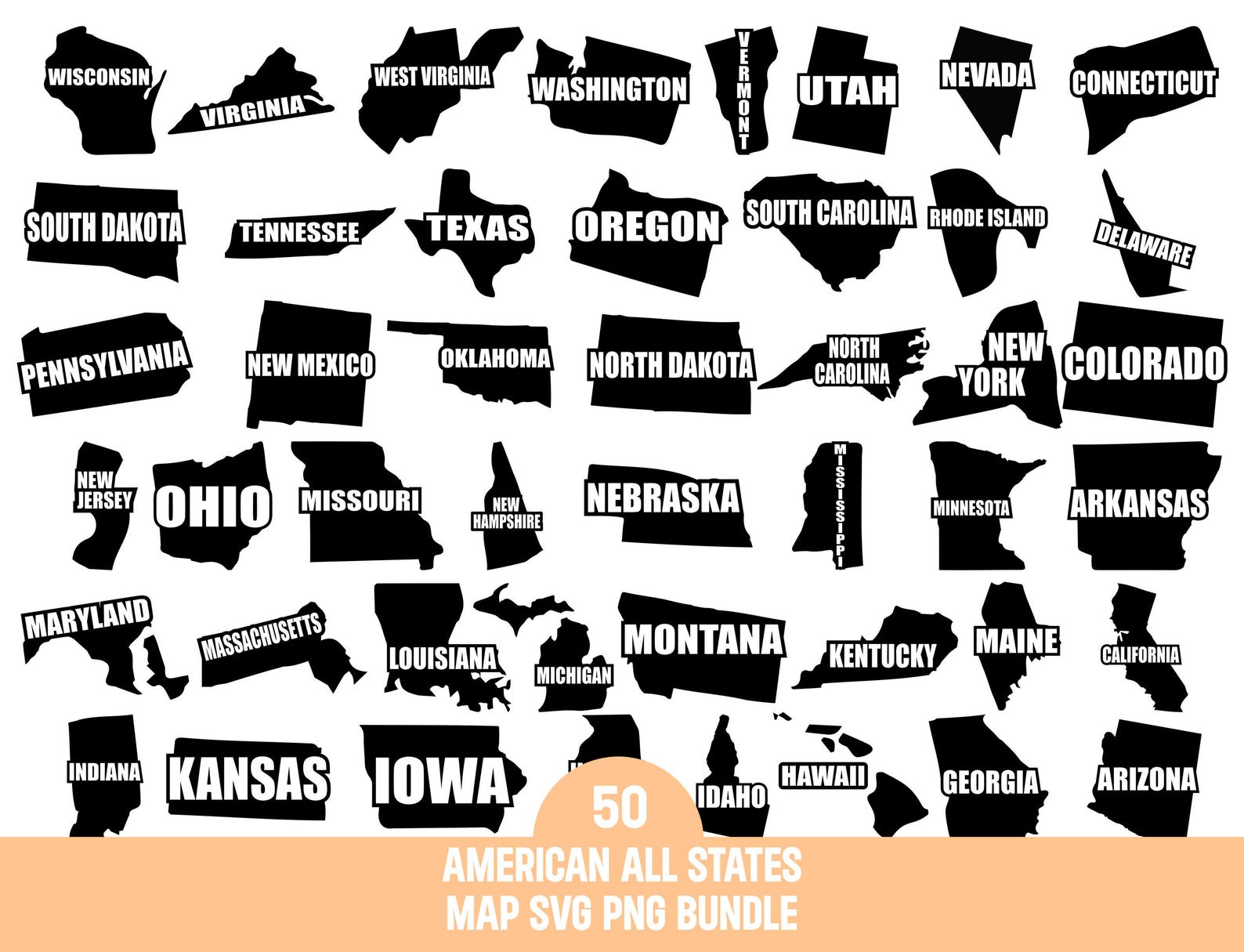 50 States of America Usa Svg, Png | Map United States of America Map ...