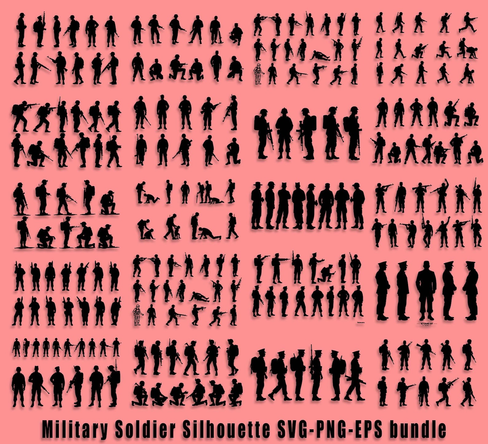 Military Soldier Silhouette SVG Bundle, Soldier Clipart, Military Cut ...