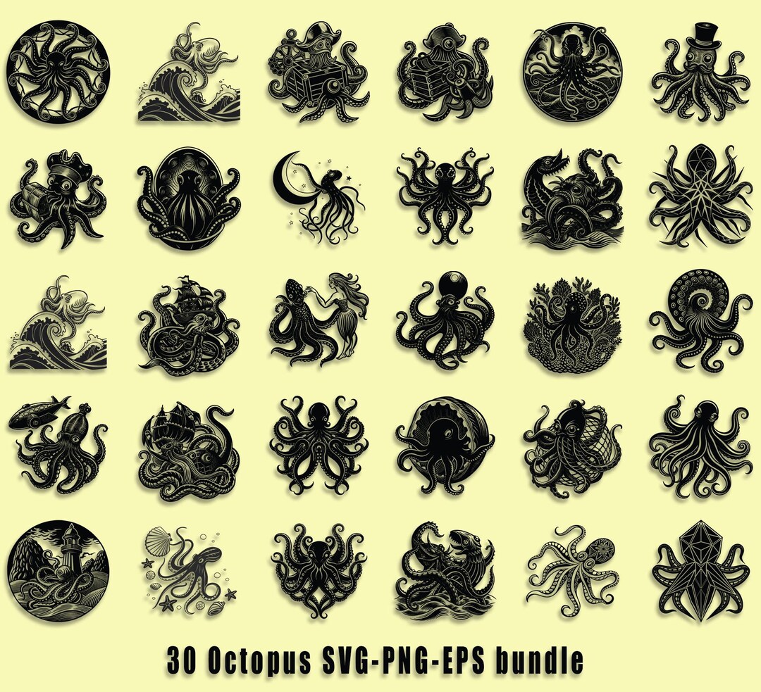 Octopus Svg Bundle,octopus Silhouettes,octopus Legs Svg,octopus ...