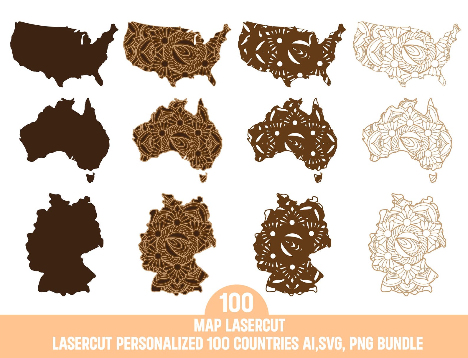 60 Countries Map Laser Cut Svg AI File, Glowforge Vector for Laser ...