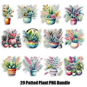 Watercolor Potted Plants Clipart: Greenery PNG Bundle (digital Download ...