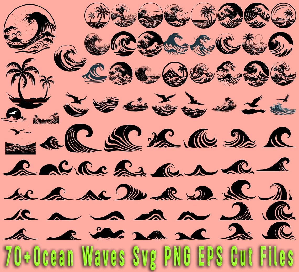 Ocean Wave Silhouette Svg Bundle Tropical Waves SVG PNG Bundle, Icon ...