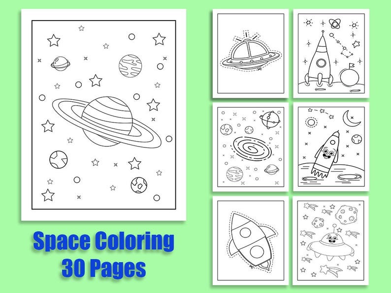 Space Coloring Book: 30 Astronaut, Rocket & Planet Pages (PDF) - Etsy