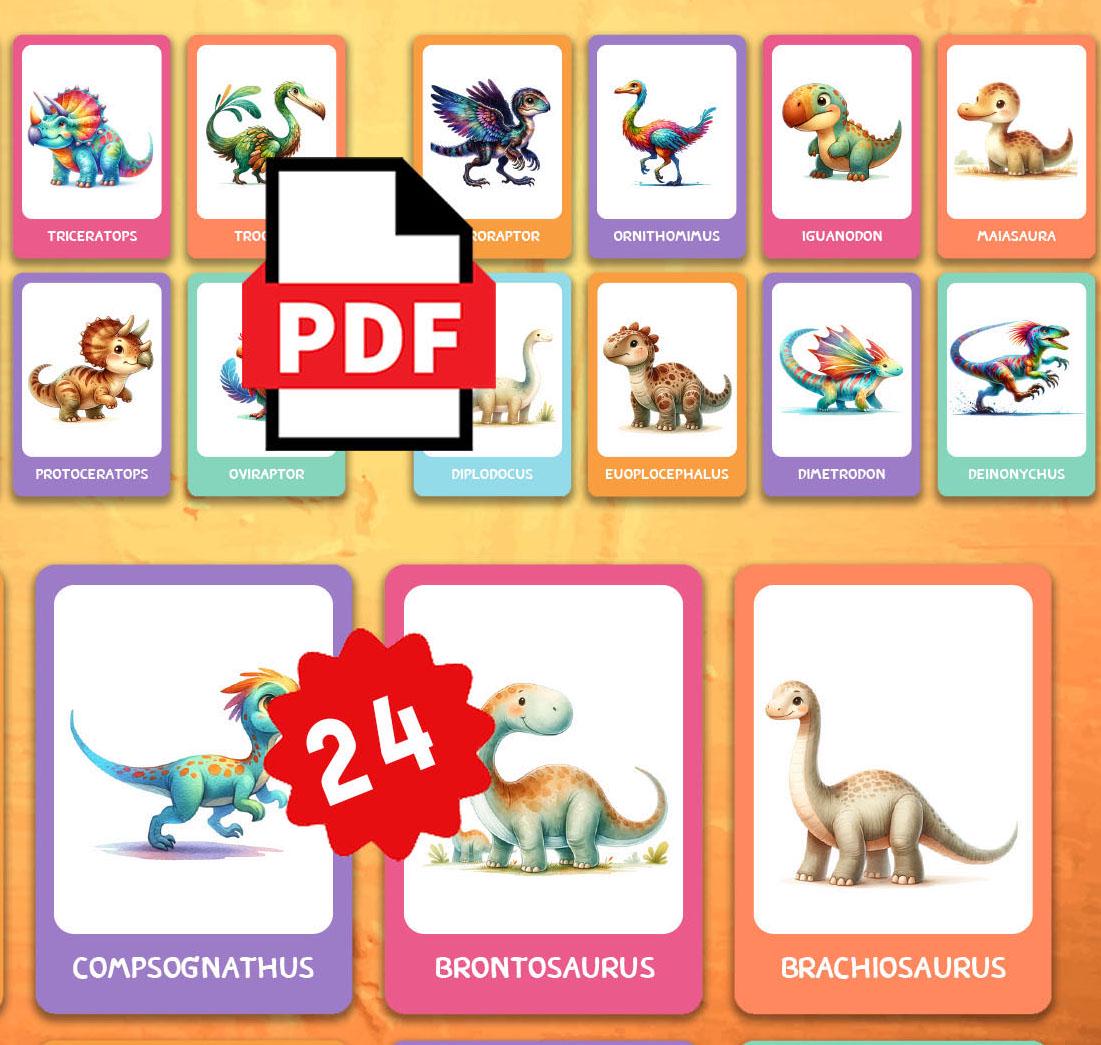 Kids DINOSAURS Cards Montessori Cards Flash Cards Nomenclature ...