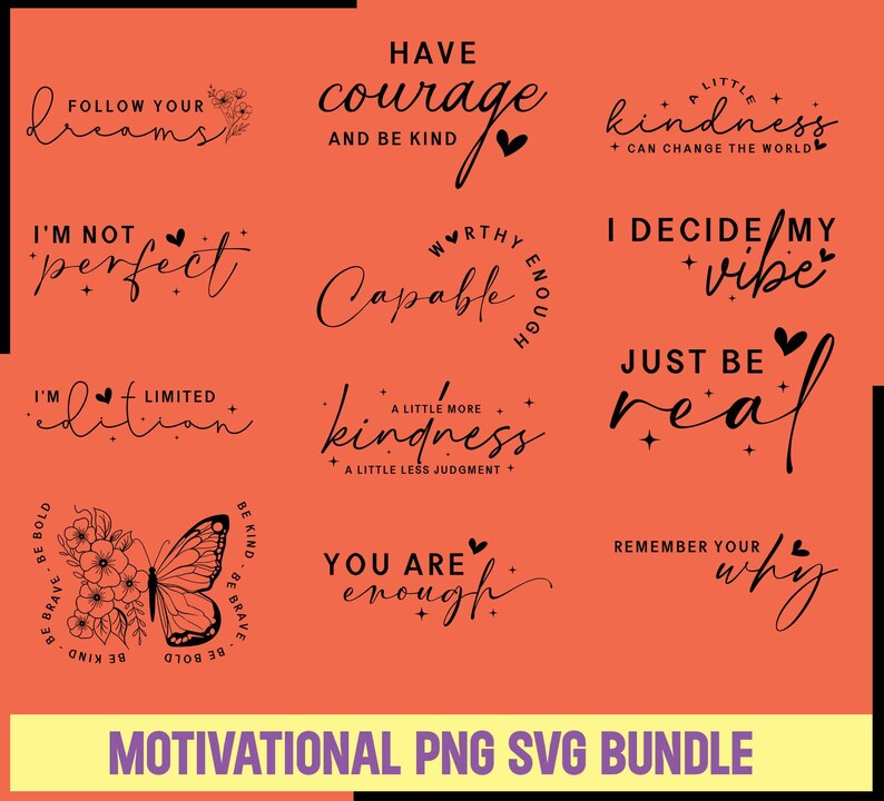 Positive Quote SVG Bundle: Inspirational Saying Cut Files (digital ...