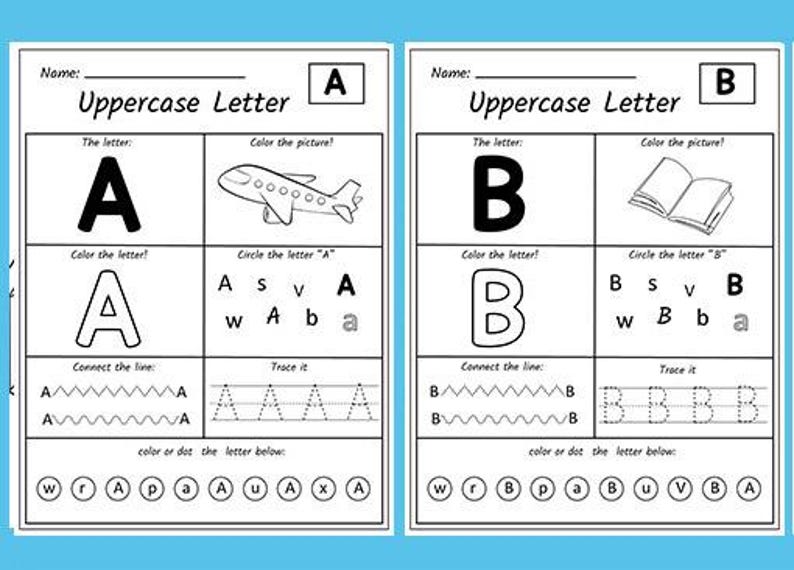 Alphabet Worksheets Printable Tracing Coloring Homeschool Teacher Kids ...