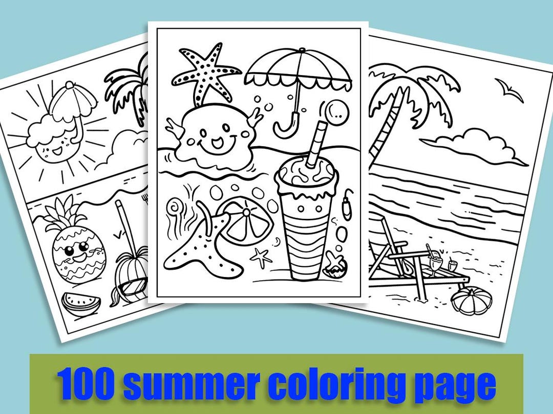 Summer Coloring Page, Pool Party Activity, Kids Coloring Pages, Beach ...