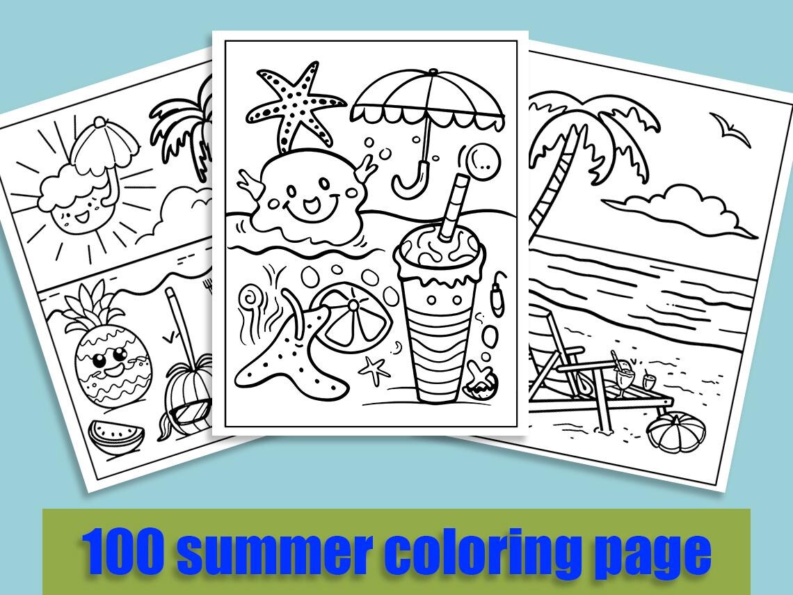 Summer Coloring Page, Pool Party Activity, Kids Coloring Pages, Beach ...