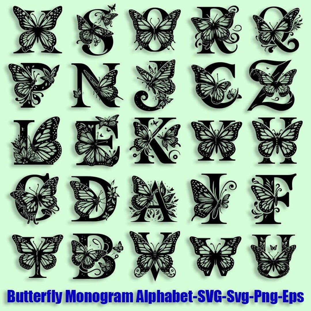 Butterfly Monogram Alphabet: 26 Cut Files (SVG, PNG, EPS) - Etsy