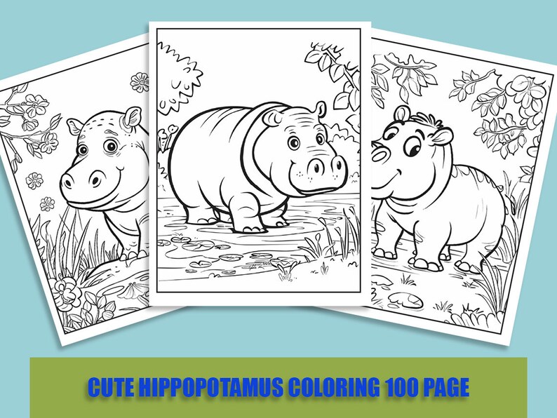 Hippo Coloring Book, Animal Printable Kids Coloring Pages, Hippopotamus ...