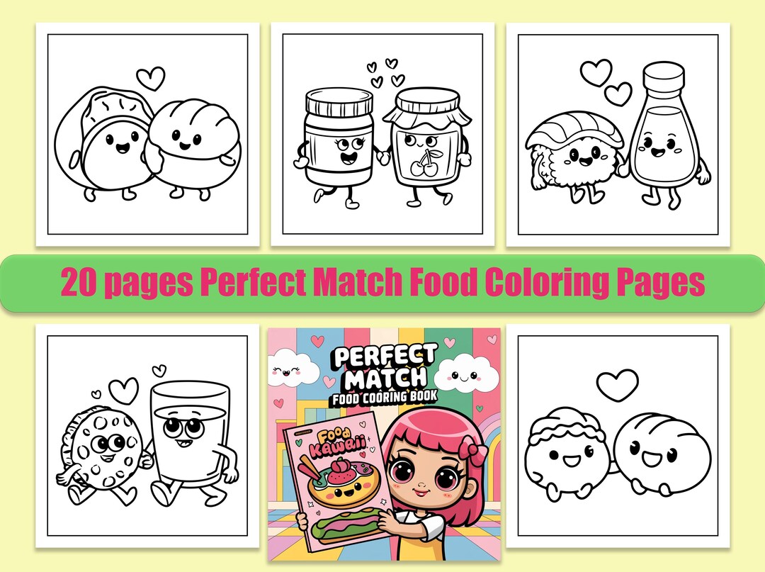 Cute and Easy Cozy Perfect Match Food | 20 Coloring Pages | Cute ...