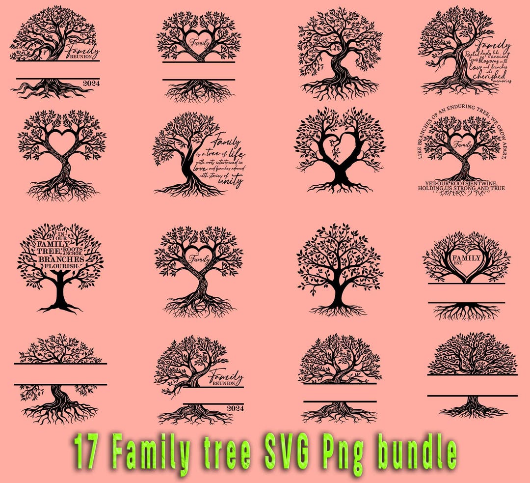 Family Tree SVG Bundle: Monogram Tree of Life Clipart (digital Download ...