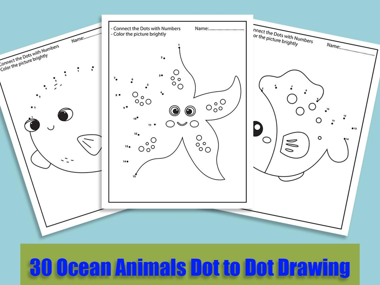 Sea Animal Dot to Dot Drawing, Sea Animal Coloring Page, Under the Sea ...