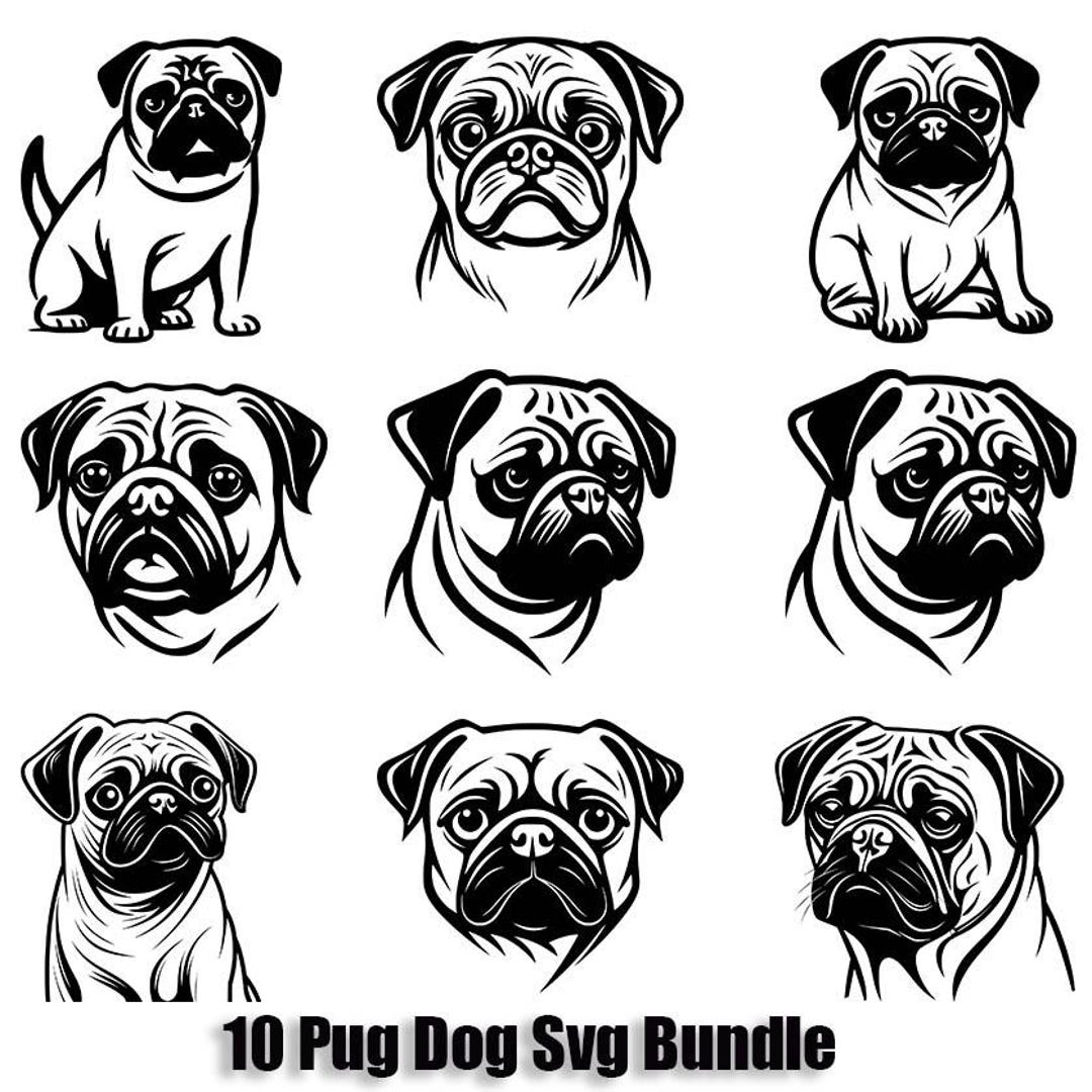 Pug SVG Bundle Cute Pug Dog Clipart Set for Cricut, Silhouette Pug ...
