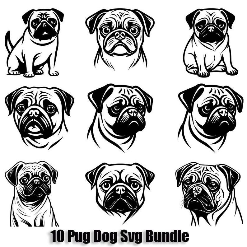 Pug SVG Bundle Cute Pug Dog Clipart Set for Cricut, Silhouette Pug ...