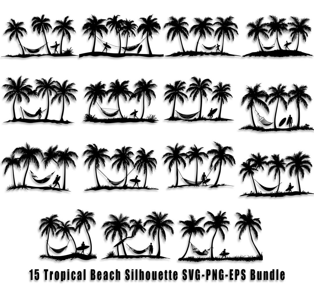 Tropical Beach Svg Png Bundle, Tropical Beach Silhouette, Tropical ...
