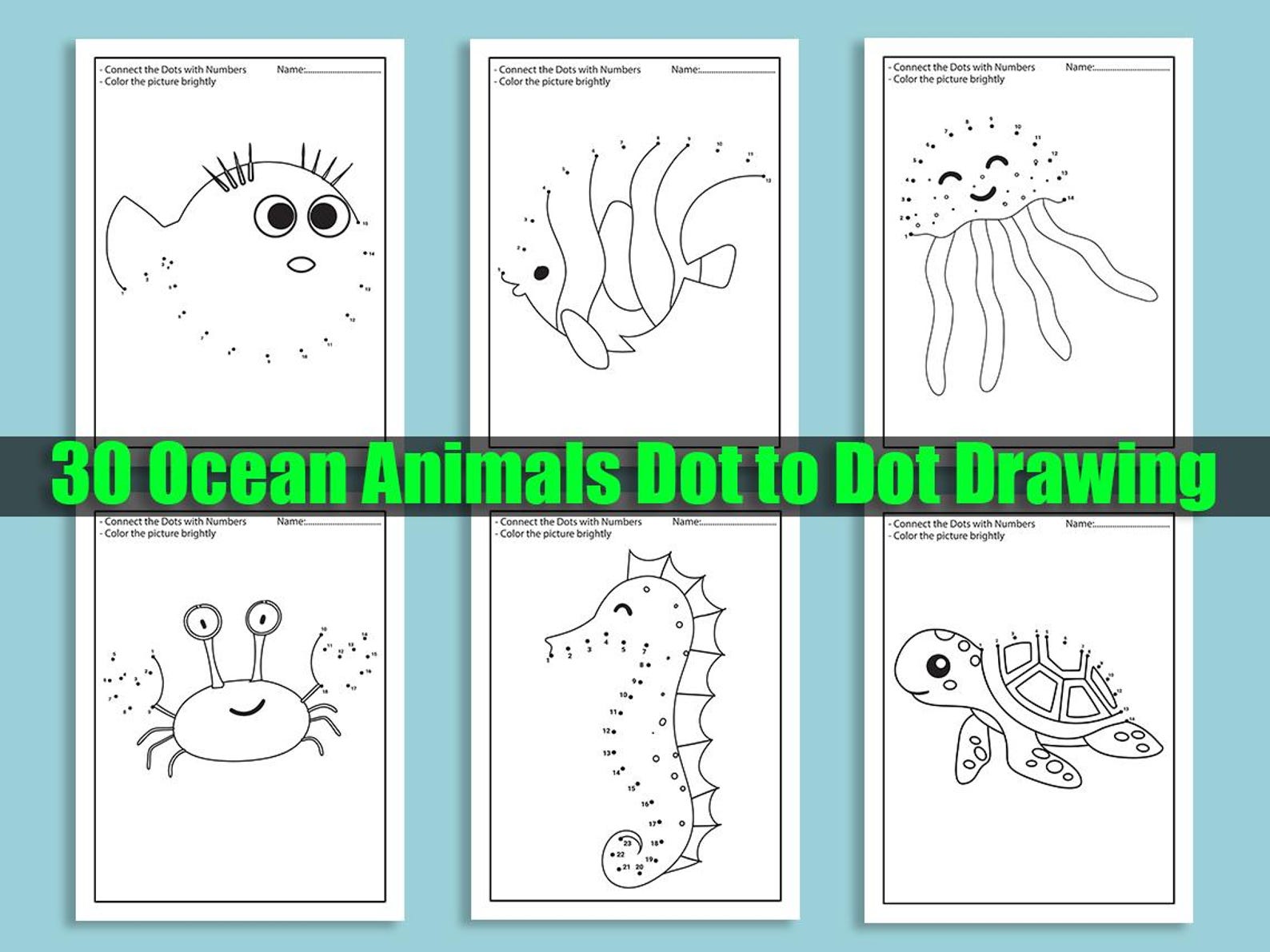 Sea Animal Dot to Dot Drawing, Sea Animal Coloring Page, Under the Sea ...