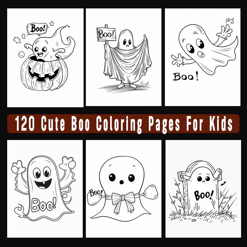 Cute Boo Ghost and Pumpkin Coloring Pages, Ghost Coloring Book, Ghost ...
