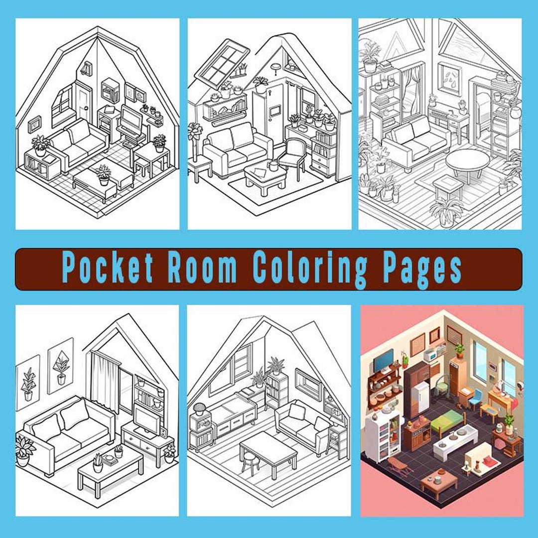 Pocket Room Coloring Book: Isometric Interior Designs (PDF Printables ...
